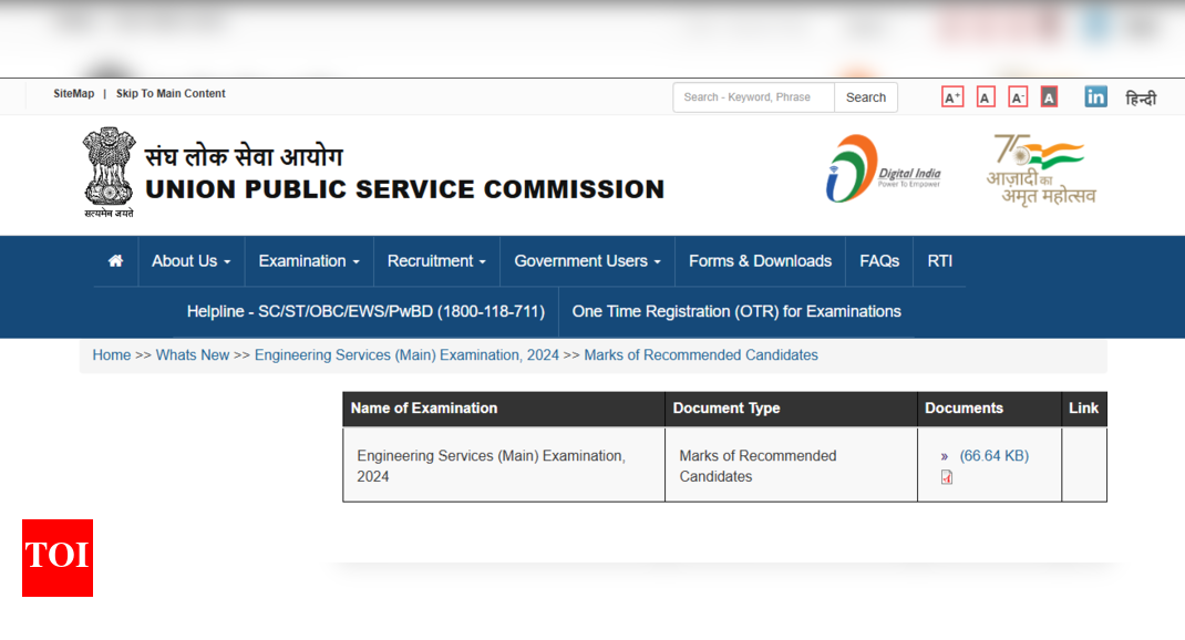 UPSC ESE Result 2024: Marks of Recommended Candidates Released, Direct ...