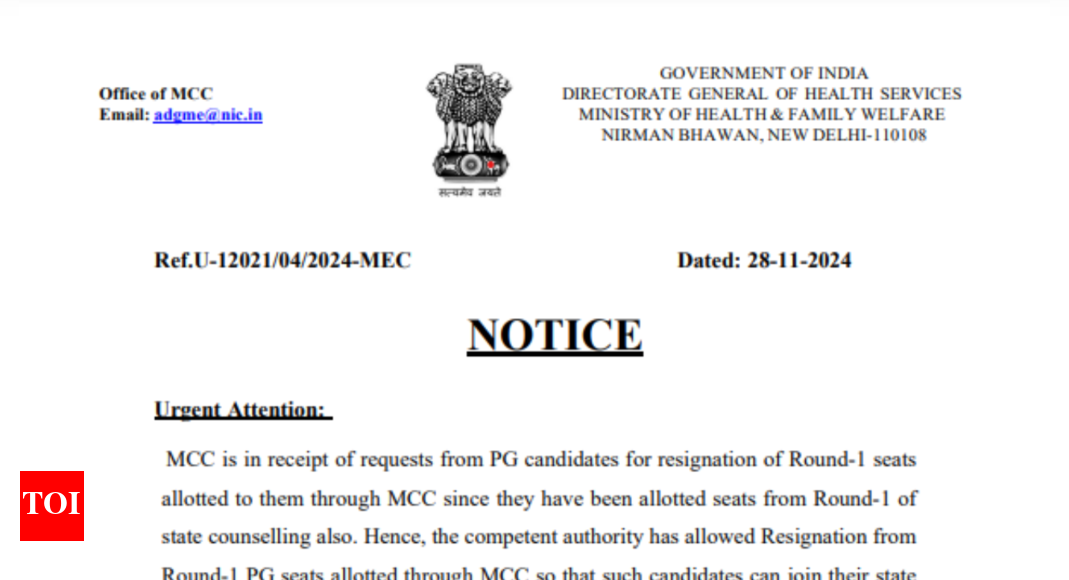 MCC issues important notice on resignation facility for NEET PG 2024 ...