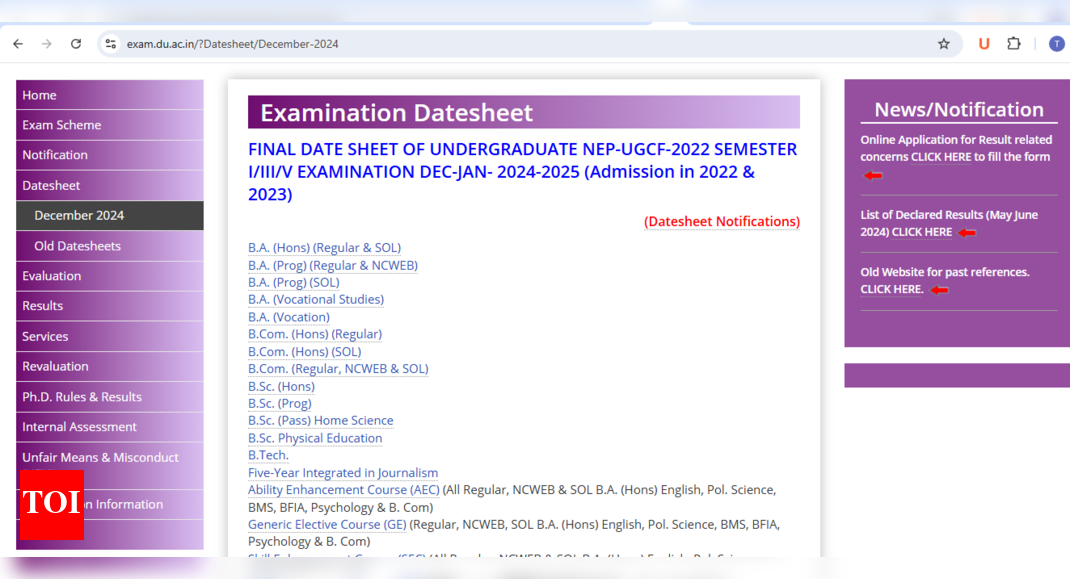 DU semester exam date sheet released at exam.du.ac.in: Check timetable ...