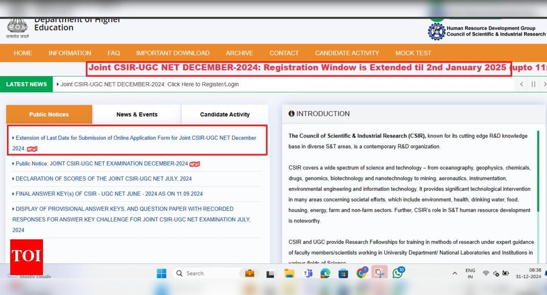 CSIR NET December 2024 exam: Registration window deadline extended ...