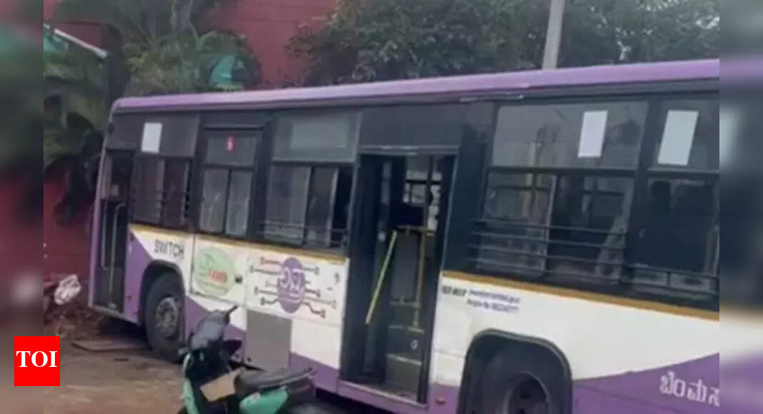 E-bus crashes into restaurant wall, no casualties | Bengaluru News - The Times of India