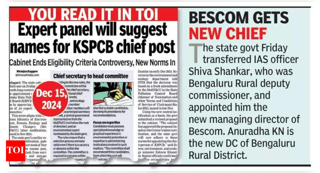 61 in the race for KSPCB chairperson’s post | Bengaluru News - The ...