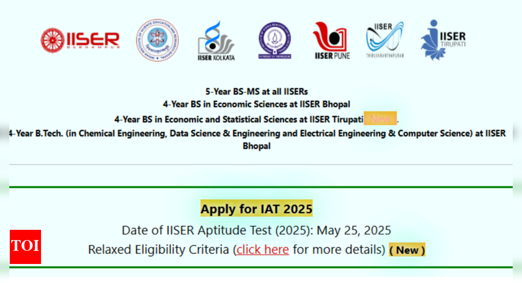 IISER IAT 2025: Exam on May 25, registration begins March 5 - The Times ...