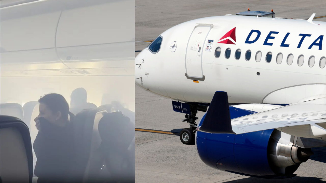Watch: Delta flight makes emergency landing in Atlanta, passengers evacuated as smoke fills ...