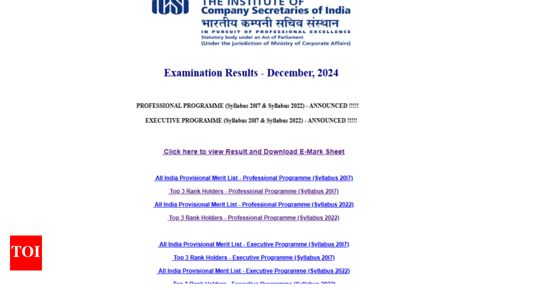 ICSI CS Result 2024 Live: CS Executive December result declared, check ...