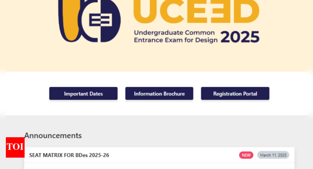 UCEED Seat Matrix for BDes 2025-26 released for IITs, check direct link ...