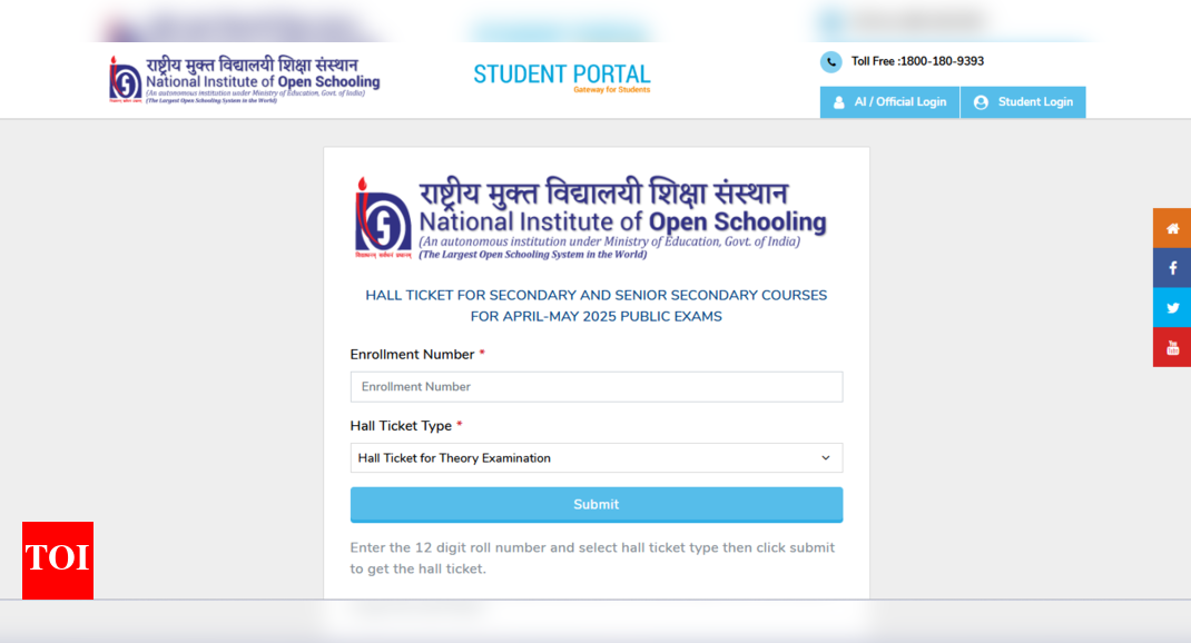 NIOS admit card 2025 released for Class 10, 12 at nios.ac.in: Direct ...