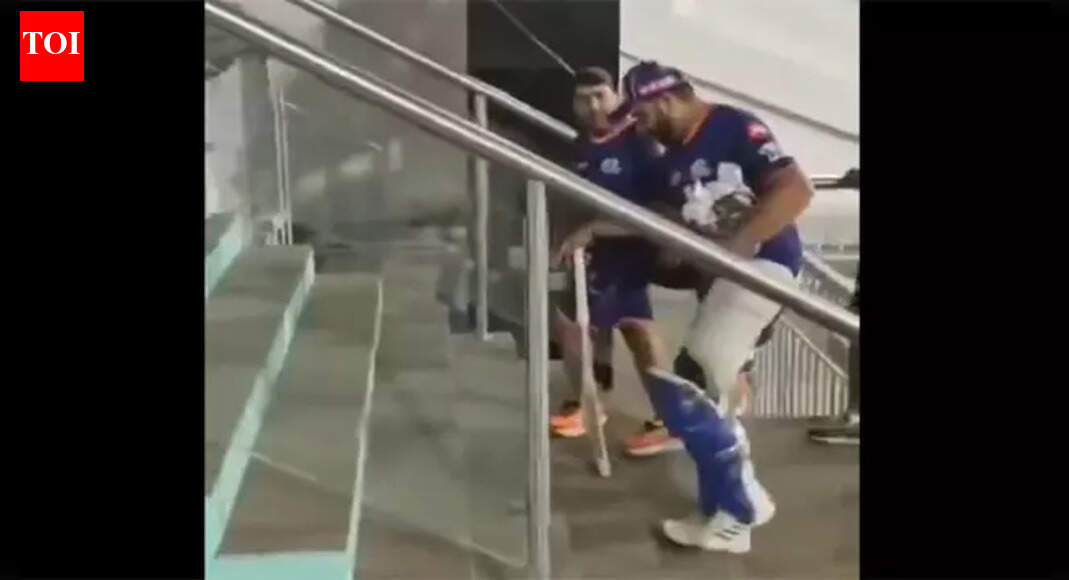 Watch: Rohit Sharma hobbles after being struck on knee in disconcerting ...