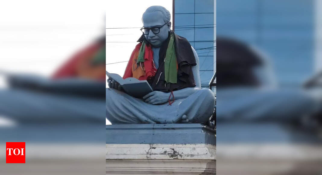 BJP, DMK flags seen draped on Anna statue | Trichy News - The Times of ...