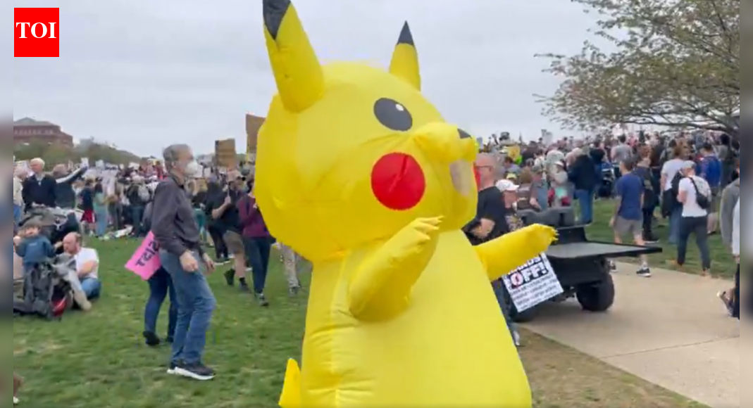 After Turkey, Pikachu spotted at anti-Trump Hands Off! rally in US ...