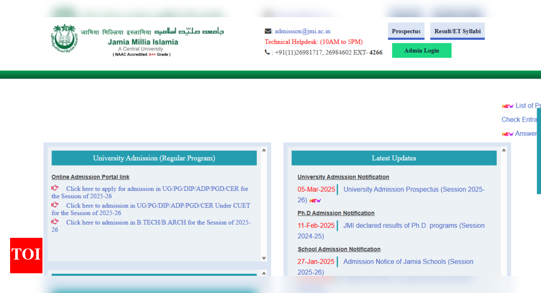 JMI registration window 2025 for UG and PG courses closing today ...