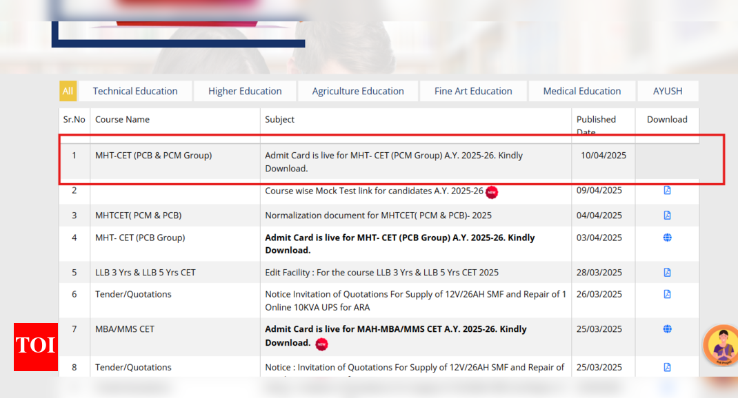 MHT CET admit card 2025 released for PCM subjects: Direct link to ...