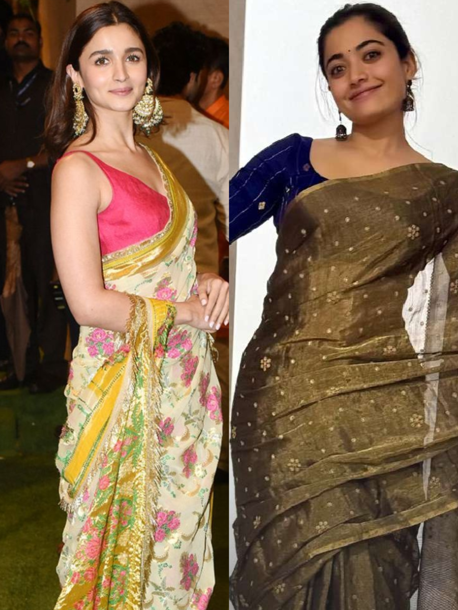 Alia Bhatt to Rashmika Mandanna: Contrasting saree-blouses approved by B-town ladies | Times of ...