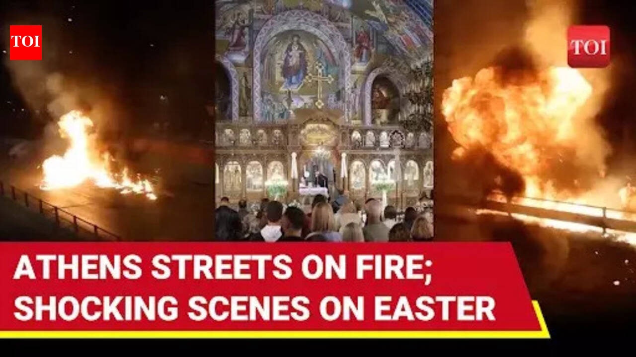 Easter Chaos In Greece: Fires & Flames Erupt Outside Athens Church ...