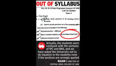 NU law paper sticks to old IPC instead of BNS, students left stumped ...