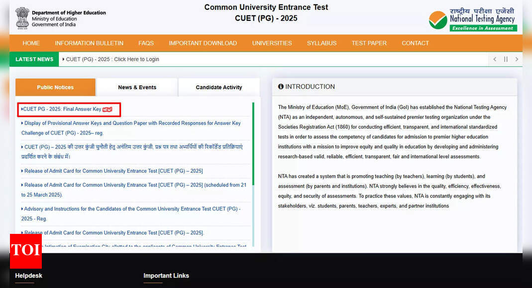 CUET PG 2025 final answer key released: Check direct link and steps to ...