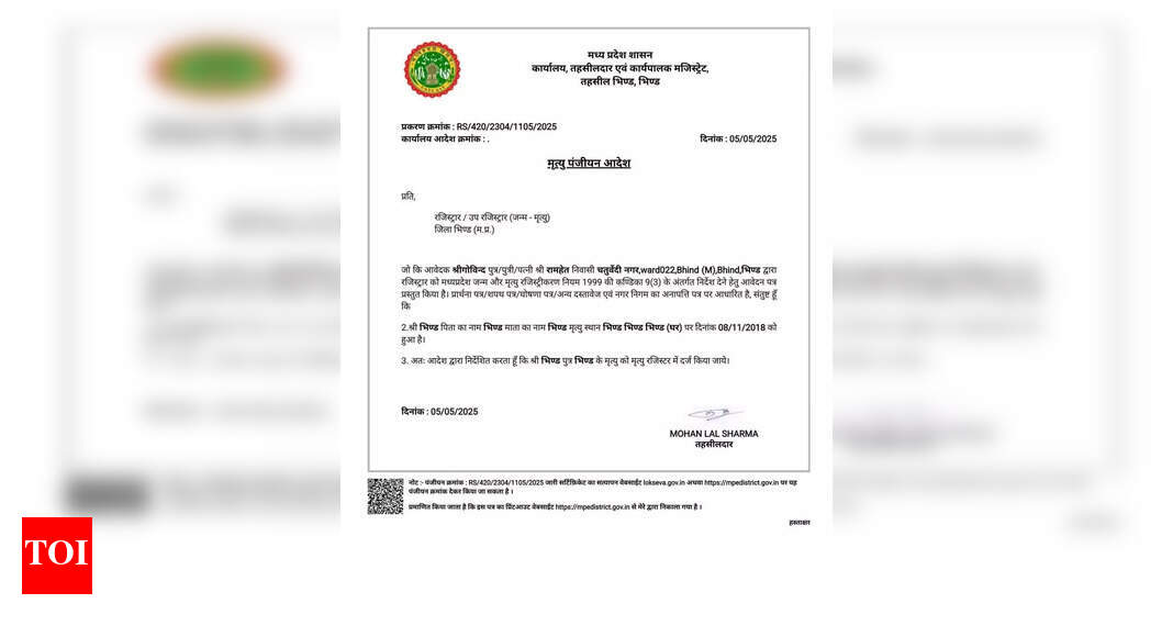‘Bhind is dead’, says MP govt howler in death certificate order ...