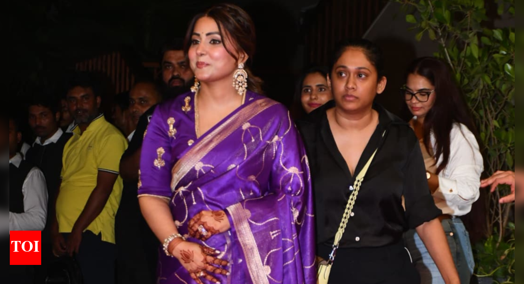 Hina Khan radiates new bride energy in beautiful electric purple saree ...