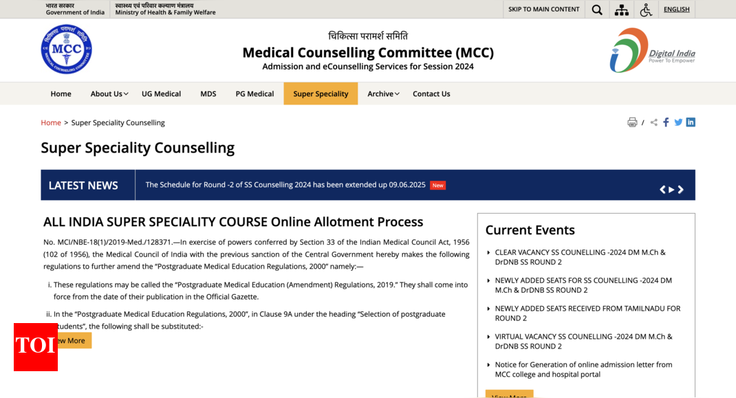 NEET SS Counselling 2025: MCC extends choice locking window for round 2 ...