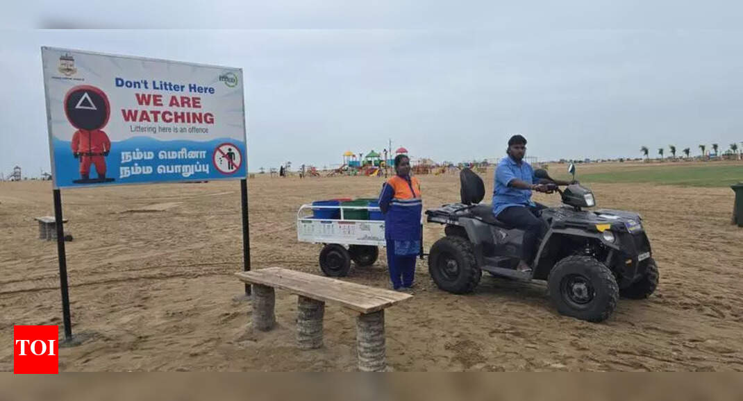 GCC begins Marina cleanup | Chennai News - Times of India