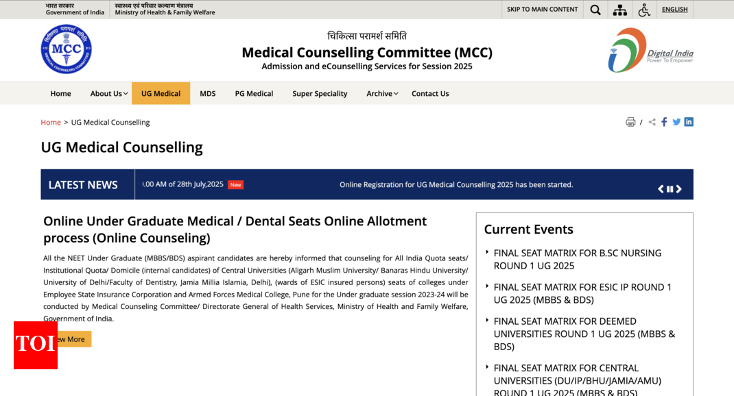MCC NEET UG counselling 2025 registration underway: Check list of ...