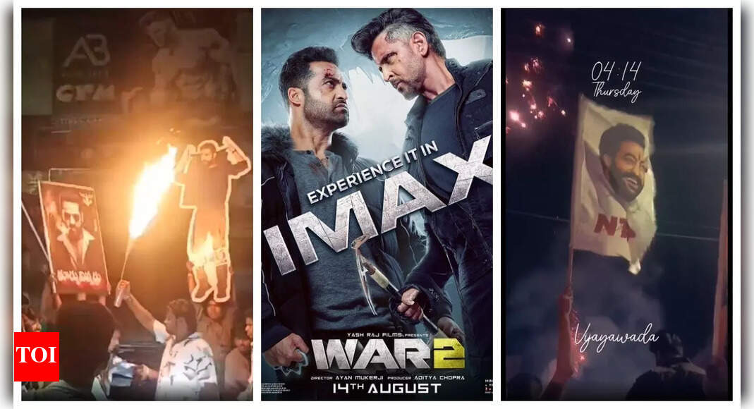 War 2: Jr NTR fans celebrate the release of spy film costarring Hrithik ...