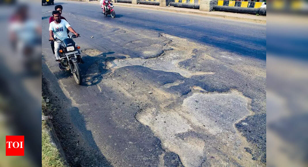 Tar patch work on cement road gives way, creates risk zone on Inner ...