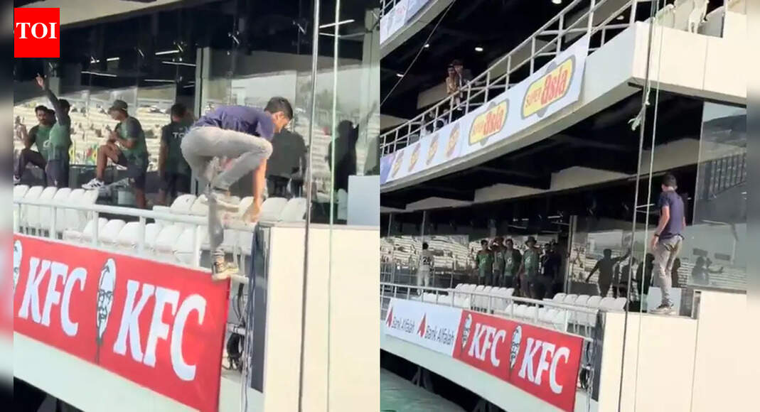 Chaos at Gaddafi Stadium! Fan climbs enclosure, breaks into Pakistan ...
