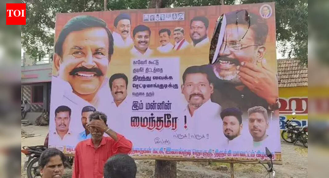 VCK members protest over defacing of banner with Thiruma’s image ...