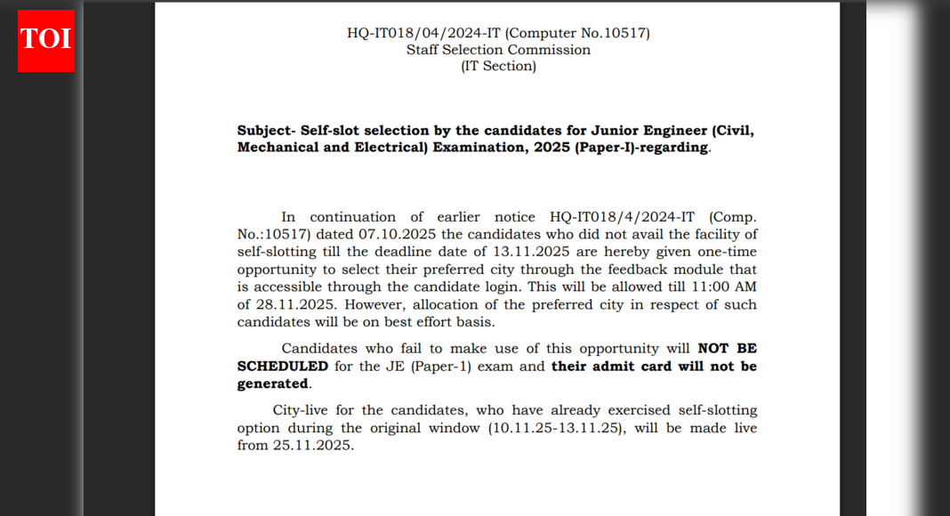 SSC extends last-chance self-slot window for JE 2025: Check details ...