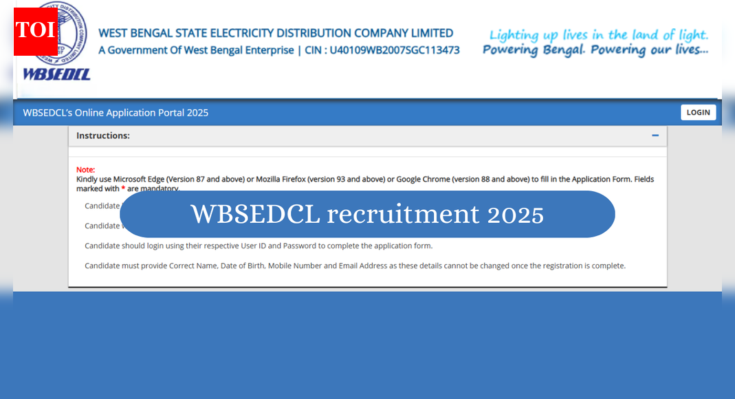 WBSEDCL Recruitment 2025: Application begins for 447 Junior Engineer ...
