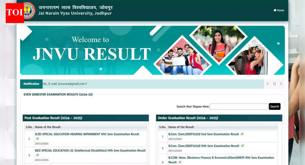 JNVU result 2025: B.Com. 2nd and 4th sem and re-evaluation exam results ...
