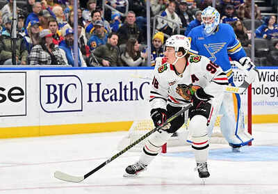 Connor Bedard skates for the Blackhawks after a shoulder injury in a ...
