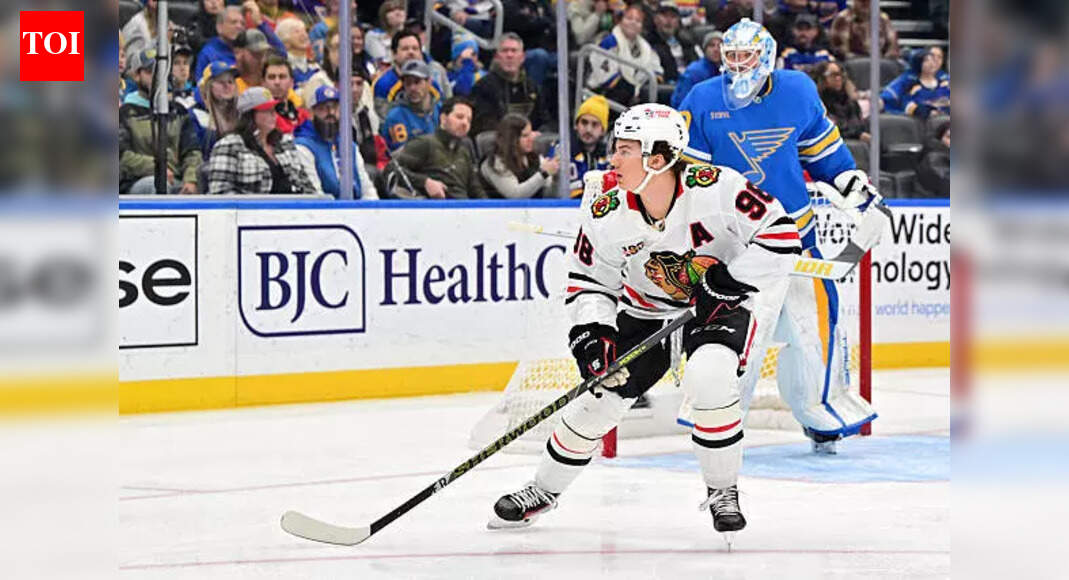 Connor Bedard skates for the Blackhawks after a shoulder injury in a ...