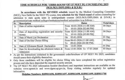 UP NEET PG counselling 2025 round 3 schedule released; registration ...