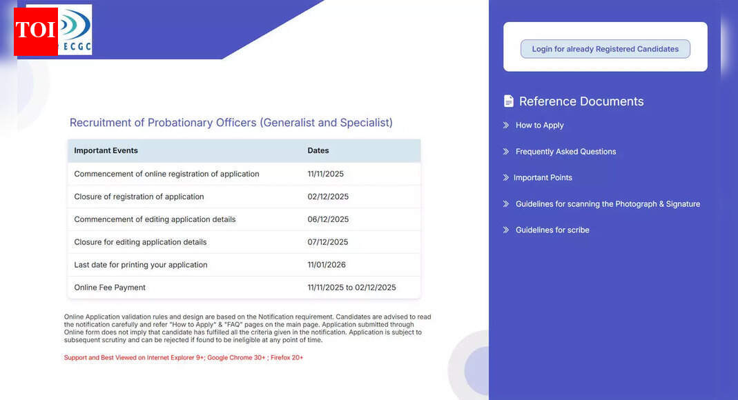 ECGC PO admit card 2025-26 released at ecgc.in for Jan 11 exam ...