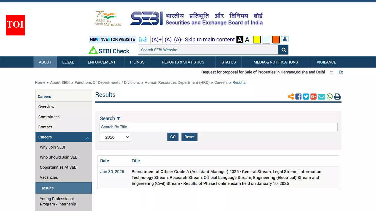 SEBI Grade A Prelims Result 2026 declared; merit list PDF available on ...