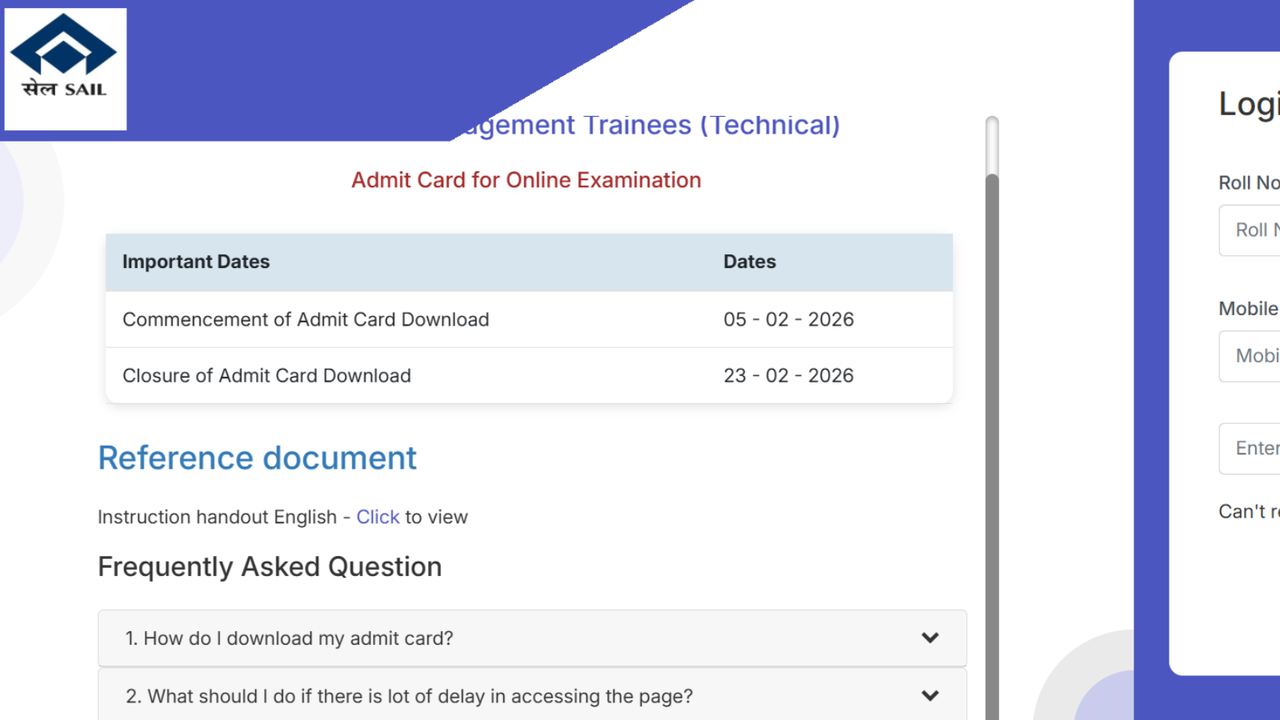 SAIL Management Trainee Exam 2025: Admit Card Released & Download Guide