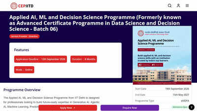 IIT Delhi opens admissions for online Applied AI, ML and Decision ...