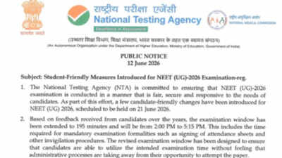 NEET UG re-exam 2026: NTA extends exam window to 195 minutes, adds ...