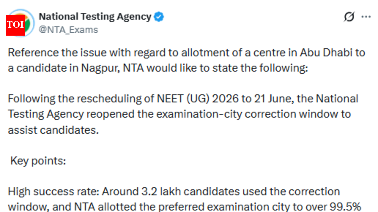 NEET centre mix-up: NTA says Nasik candidate himself selected Abu Dhabi ...