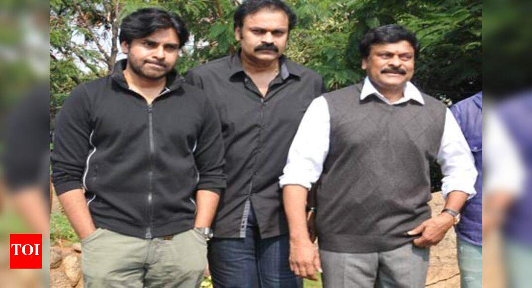Chiranjeevi, Pawan Kalyan and Nagababu at a filmi event in Hyderabad ...