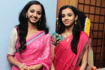 Gauthami and Gayathri in the pooja of the movie Blue in ...