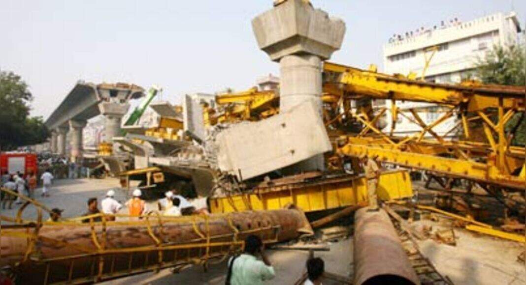 A view of a Delhi Metro Rail Corporation (DMRC) flyover which collapsed ...