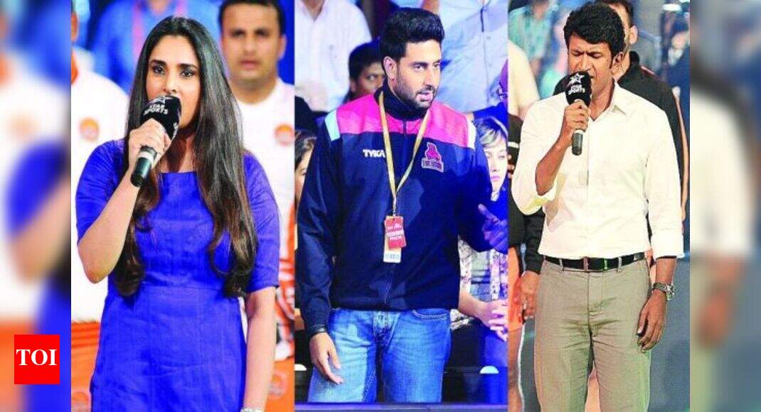 Puneeth Rajkumar, Abhishek Bachchan, Ramya watch the action together ...