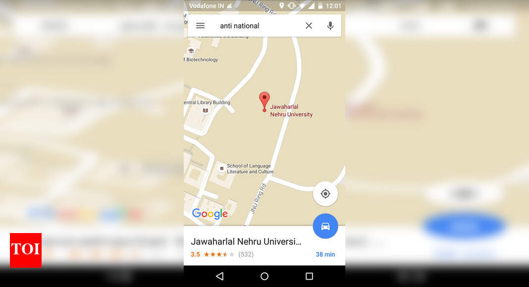 Type 'anti-national' on Google maps, JNU comes up - Times of India