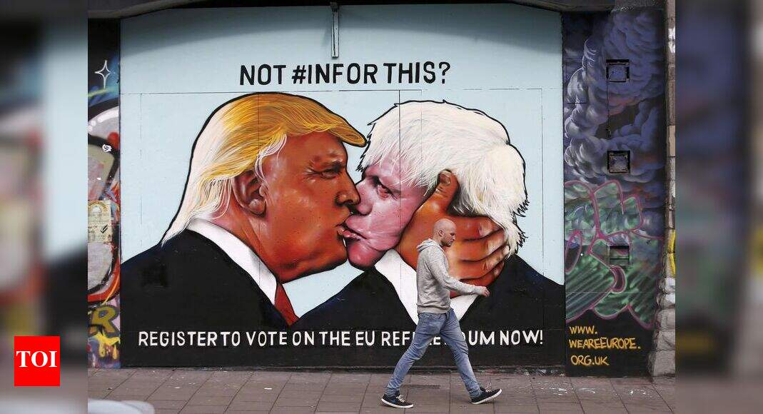 Pro-EU group unveils mural of Donald Trump kissing London ex-mayor ...