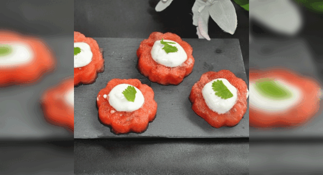 Watermelon Canapes Recipe: How to Make Watermelon Canapes Recipe ...