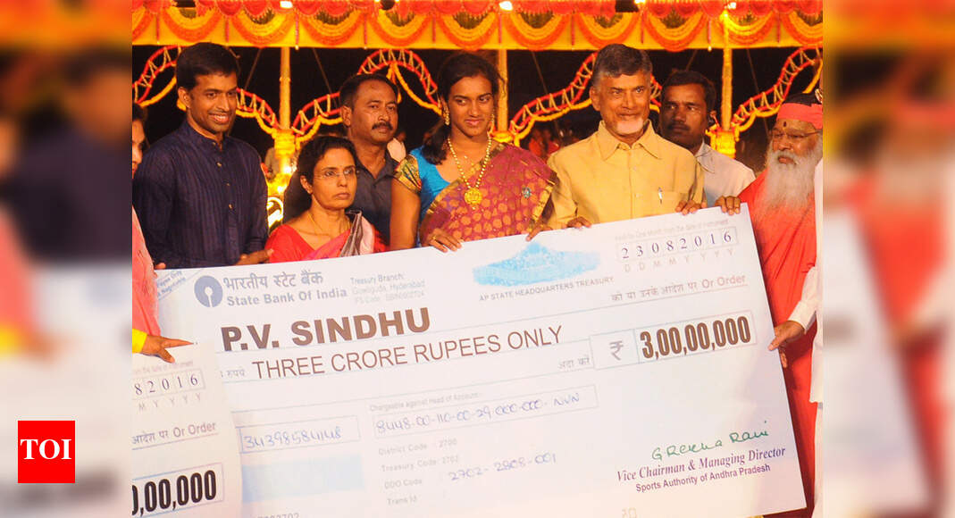 Sindhu receives Rs 3 crore cheque from Andhra Pradesh government | Rio ...