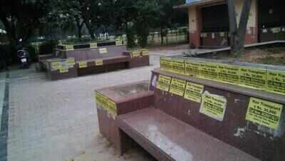 Park benches defaced - Times of India